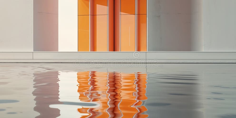 Rising Orange Structure Reflected in Water Abstract Art Growth Concept ...