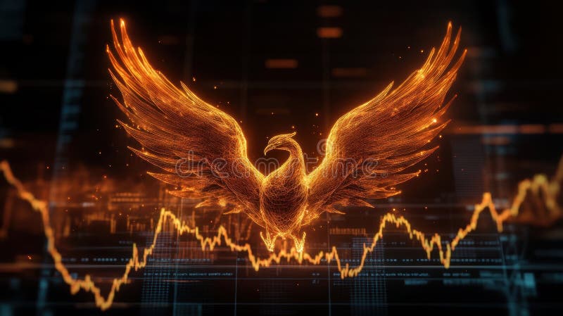 Rising Phoenix and Financial Growth Concept with Glowing Data ...