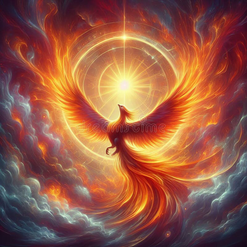 Rising Phoenix a Phoenix Rising from the Ashes Surrounded by a B Stock ...