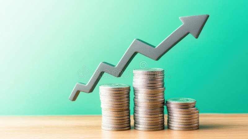 Rising Profits Visual with Stacked Coins and Arrow Stock Illustration ...