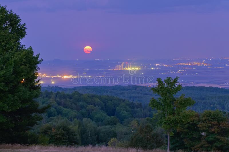 The Rising Red Moon in the Full Moon. Stock Image - Image of industrial ...