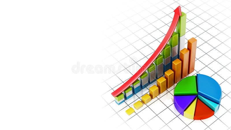 Rising Sale Bars and Pie Chart Showing Financial Data. 3D Illustration ...
