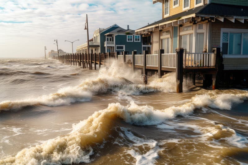 Rising Sea Levels, with Flood Waters Rushing into Coastal Town Stock ... Rising Sea Levels, with Flood Waters Rushing into Coastal Town Stock ...