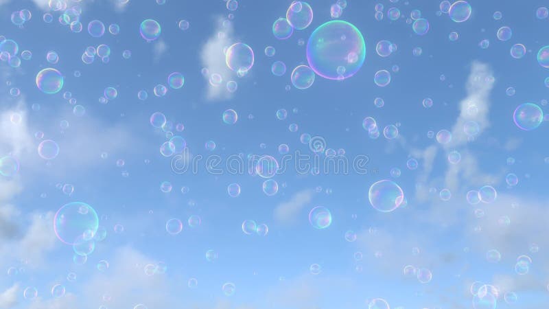Rising Shiny Irridescent Soap Bubbles Floating Upward into the Sky - 4K ...