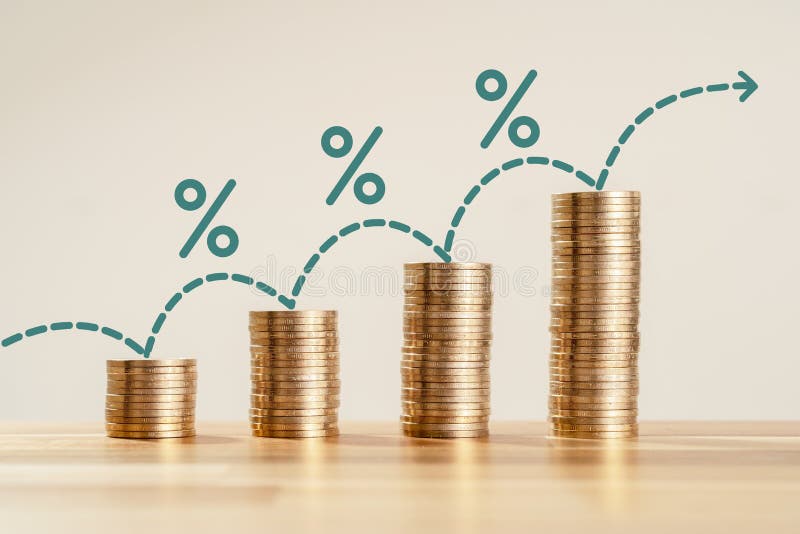 Rising Stacked Coins with Percentage Icon As a Symbol of Increasing ... Rising Stacked Coins with Percentage Icon As a Symbol of Increasing ...
