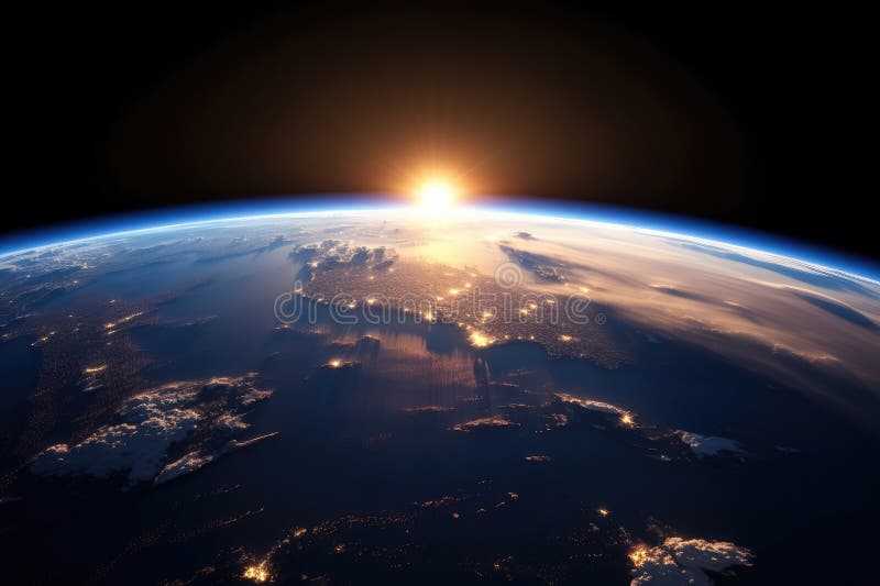 The Rising Sun Above the Earth As Seen from Space Created with ...