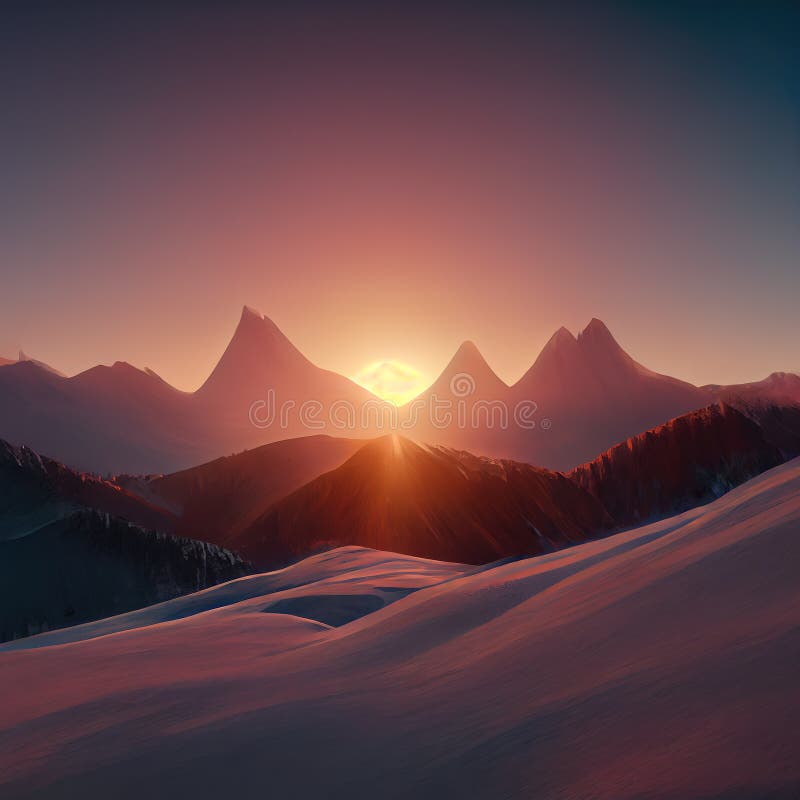 The Rising Sun Behind the High Mountains. the Sun Hides Behind the ...