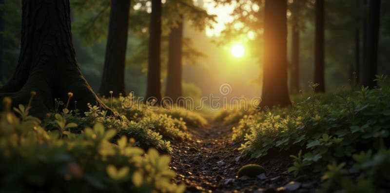 Rising Sun Casts a Golden Glow on the Forest Floor, Natural, Shadow ...