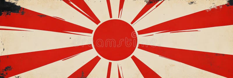 Rising Sun Emblem with Red Sun and Radiating Rays on Textured ...
