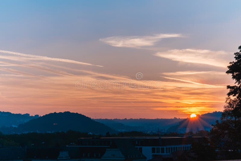 Rising Sun on the Horizon Early in the Morning Stock Image - Image of ...