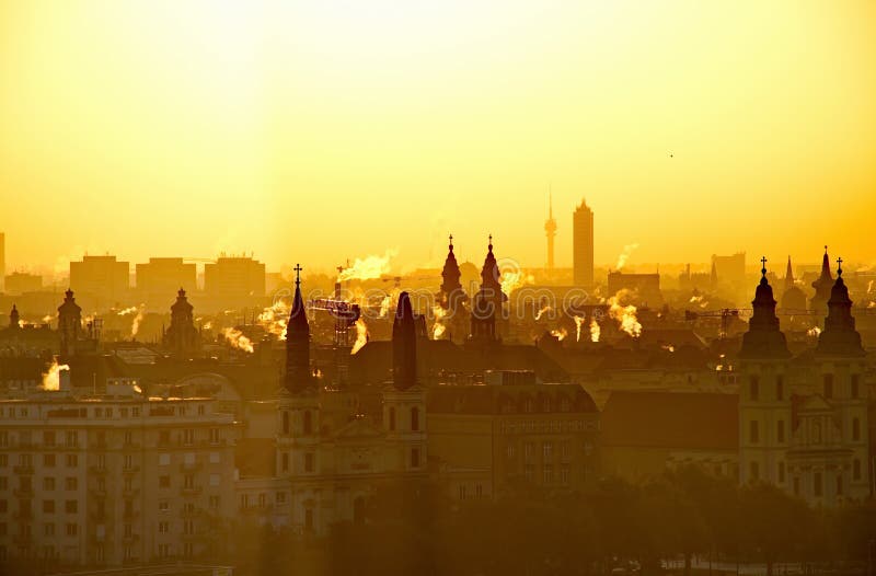 Rising sun over the city stock image. Image of sunlight - 64067911