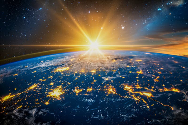 Rising Sun on Planet Earth from Space - AI Generated Stock Illustration ...