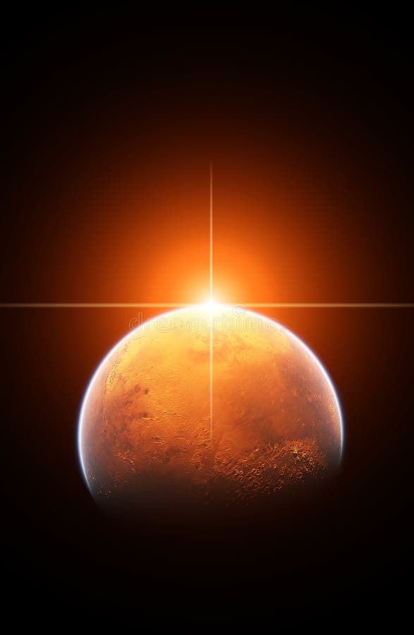 Planet Mars Close-up with Sunrise in Space Stock Illustration ...