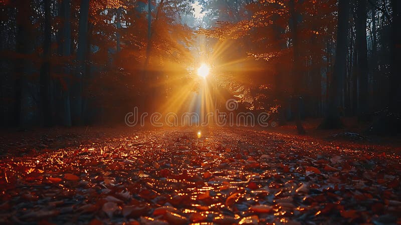 Rising Sun and Sea with Tree Stock Illustration - Illustration of ...