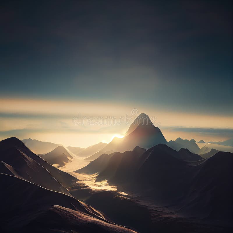 The Rising Sun Shines Behind the Mountain Range. the Sun Hides Behind ...