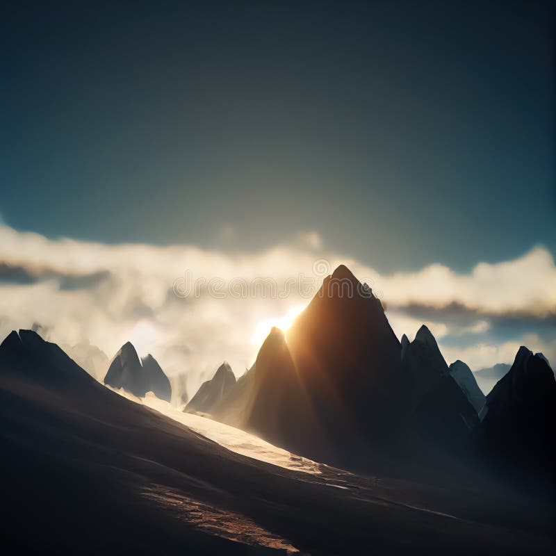 The Rising Sun Shines Behind the Mountain Range. the Sun Hides Behind ...