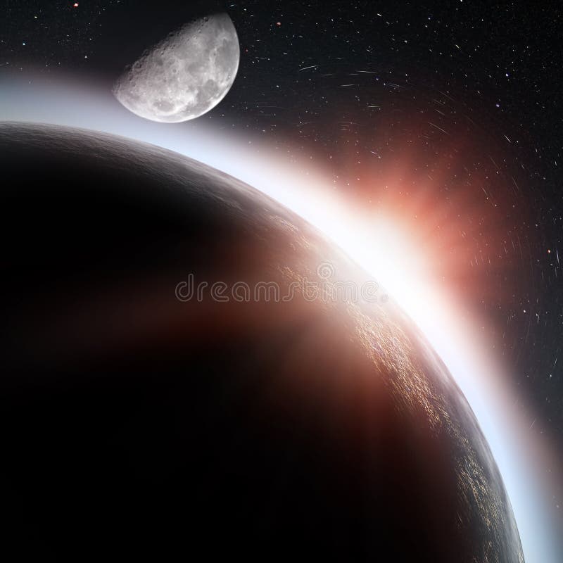 Rising Sun Under the Earth Planet Stock Illustration - Illustration of ...