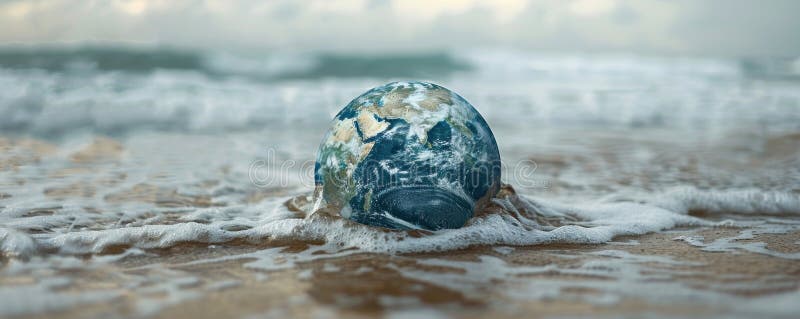 A Rising Tide Engulfing a Globe, Representing the Threat of Rising Sea ...