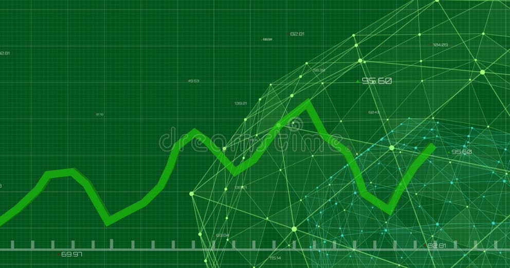 Rising Trend Line in Green Digital Graph with Network Connections for ...