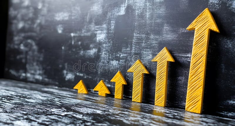 Rising Yellow Arrows on Chalkboard Background, Concept of Growth and ...