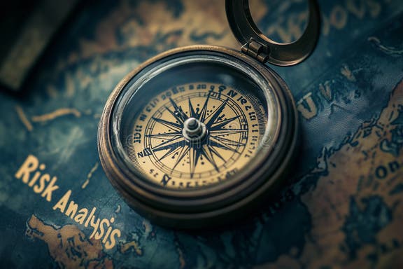 Risk Analysis Guide with a Compass on a Detailed World Map for Decision ...