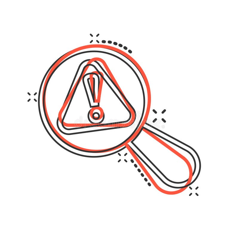 Risk Analysis Icon in Comic Style. Exclamation Magnifier Cartoon Vector ...