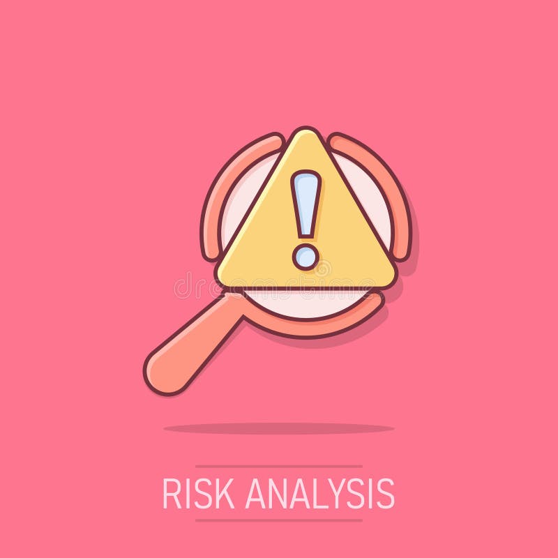 Risk Analysis Icon in Comic Style. Exclamation Magnifier Cartoon Vector ...