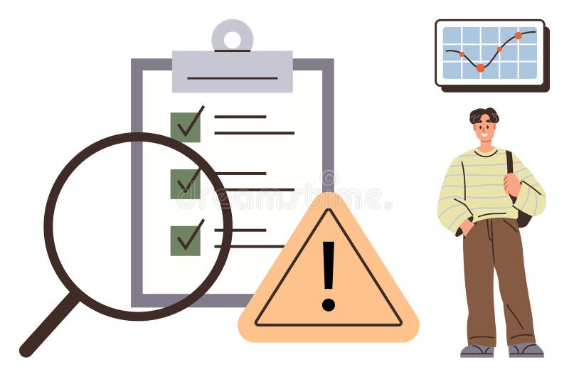 Risk Assessment with Checklist, Warning Sign, Magnifying Glass, and ...