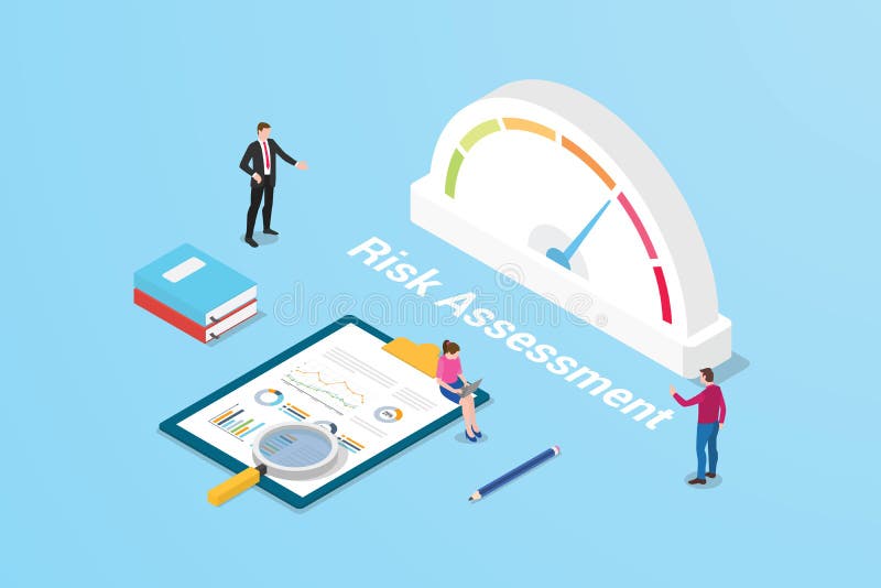 Risk Assessment Concept with Speedometer and People and Graph Chart ...