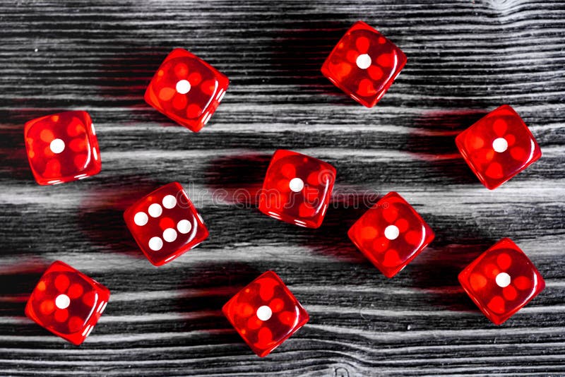 Risk Concept Playing Dice at Dark Wooden Background Top View Stock ...