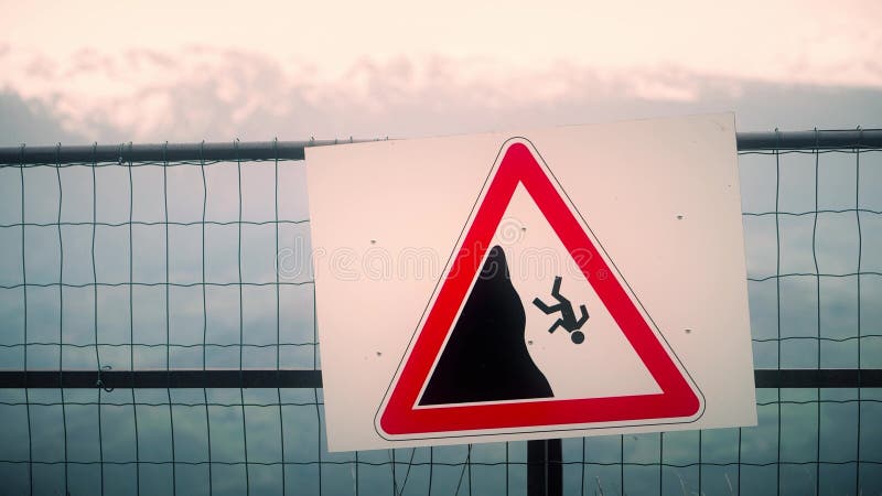 Danger Risk of Falling Sign in the Mountains. French Alps Stock Photo ...