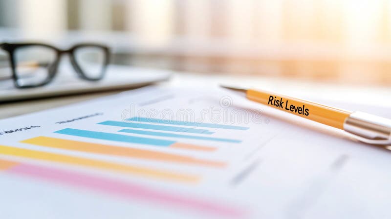 Risk Levels Labeled Pen Placed on Business Document with Bar Chart ...
