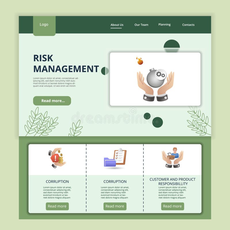 Risk Management Flat Landing Page Website Template. Corruption ...