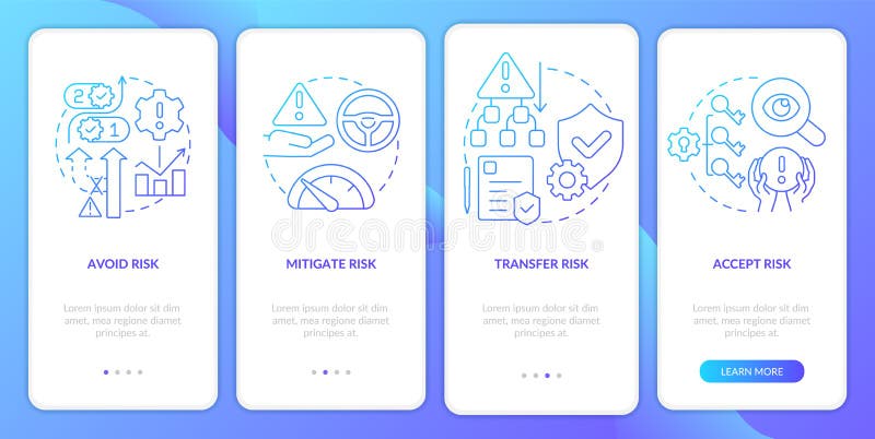 Risk Management Steps Blue Gradient Onboarding Mobile App Screen Stock ...