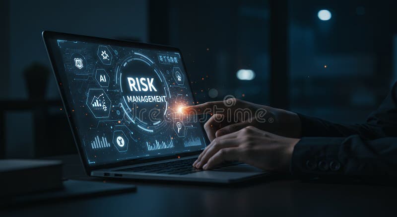 Risk Management Tech: AI, Data & Strategy on Laptop Screen. Modern ...