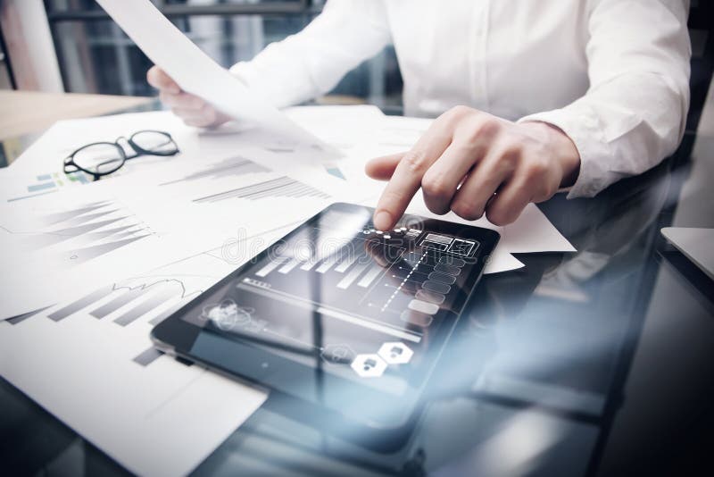 Risk Management Work Process.Picture Trader Working Market Report ...