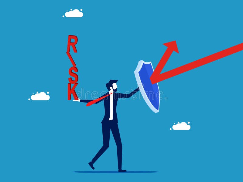 Risk Protection. Businessman with Shield Hedging Against Arrow Attack ...