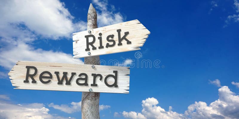 Risk and Reward - Wooden Signpost with Two Arrows Stock Illustration ...