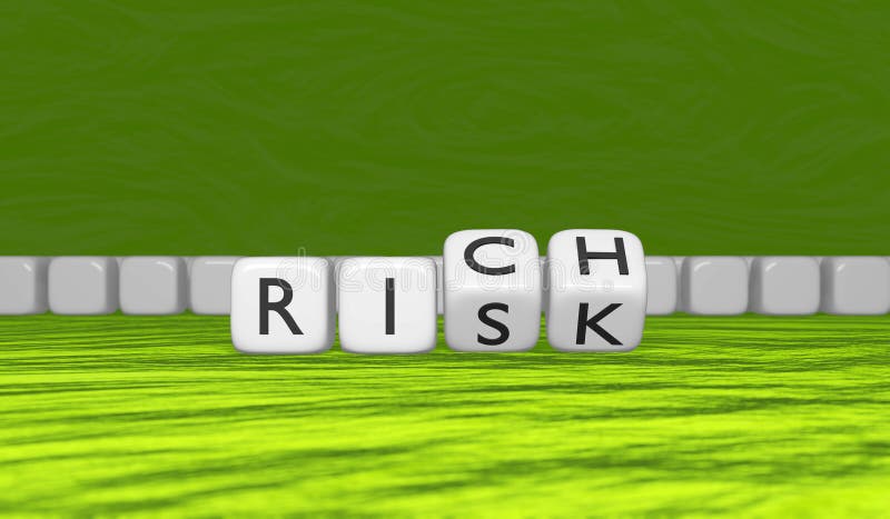 Risk Rich Word on White Cubes in Black Letters on a Green Background ...