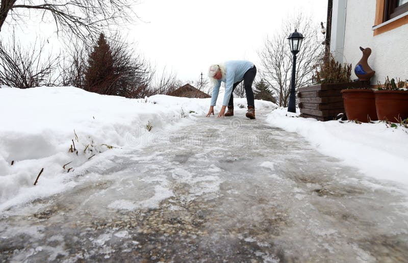 Risk of Slipping on an Icy Sidewalk in Winter Stock Image - Image of ...