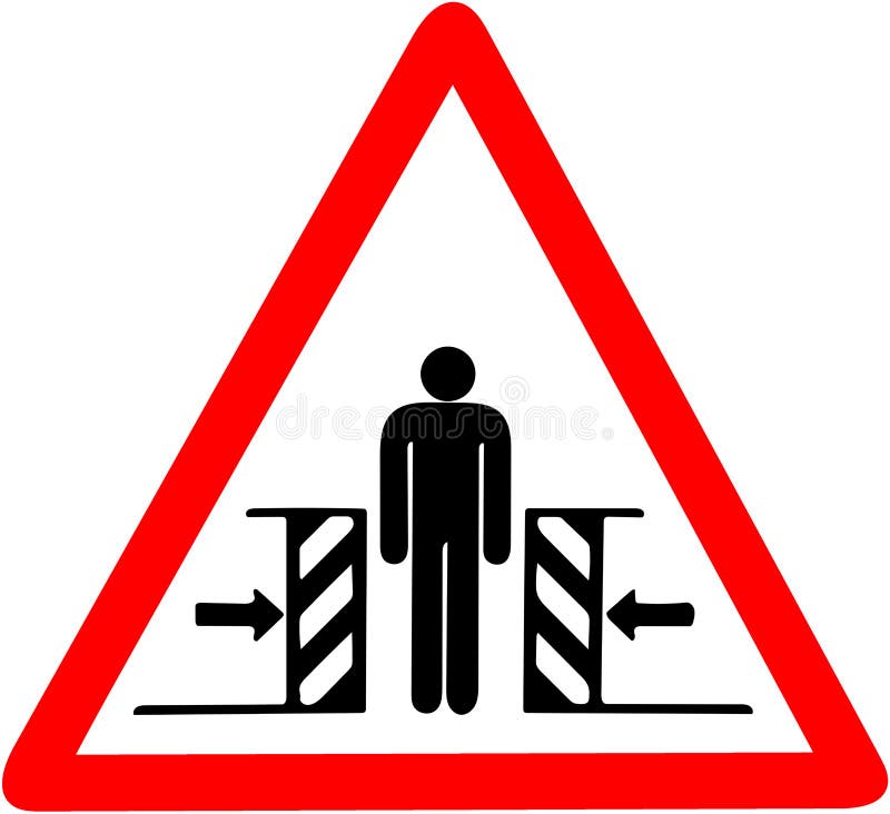 Risk of Squeezing Automatic Door Can Hit You Be Carefull Warning.Red ...