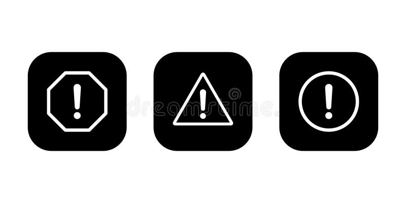 Risk, Warning Sign Icon Set on Black Square. Danger Caution Symbol ...