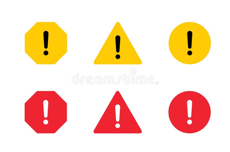 Risk, Warning Sign Icon Set in Flat Style. Danger Caution Symbol Stock ...