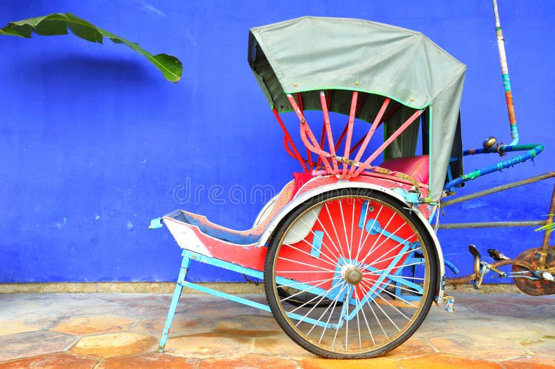 Old Red Rickshaw and Heritage House, Penang, Malaysia Stock Image ...