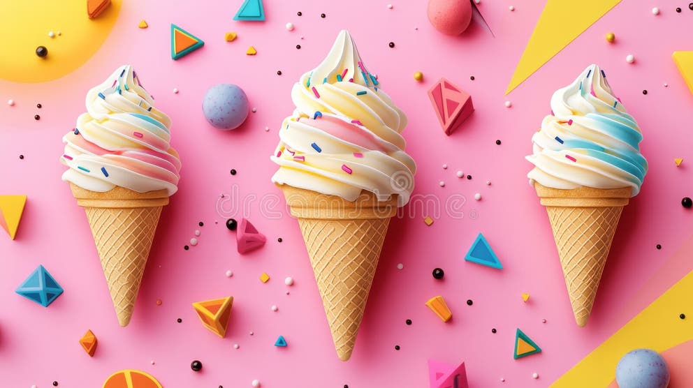 Risograph Ice Cream with Geometric Shapes. Objects in Trendy Riso Graph ...