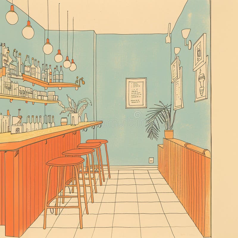 Risograph Print Texture, Empty Italian Bar - a Drawing of a Bar with ...