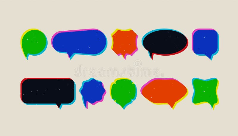 Risograph Speak Balloons. Doodle Comic Speech Bubbles, Cartoon Empty ...