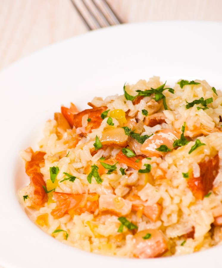 Risotto with fish stock image. Image of onion, fish, dish - 43264667