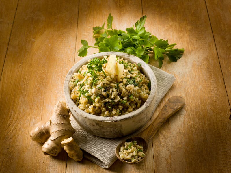 Risotto with Ginger and Parsley Stock Photo - Image of curcuma, dish ...