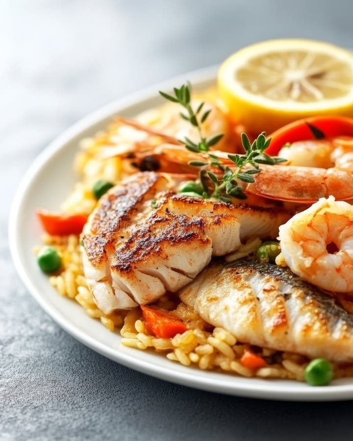 Risotto Infused with Saffron and Mixed with Seafood is Presented on a ...